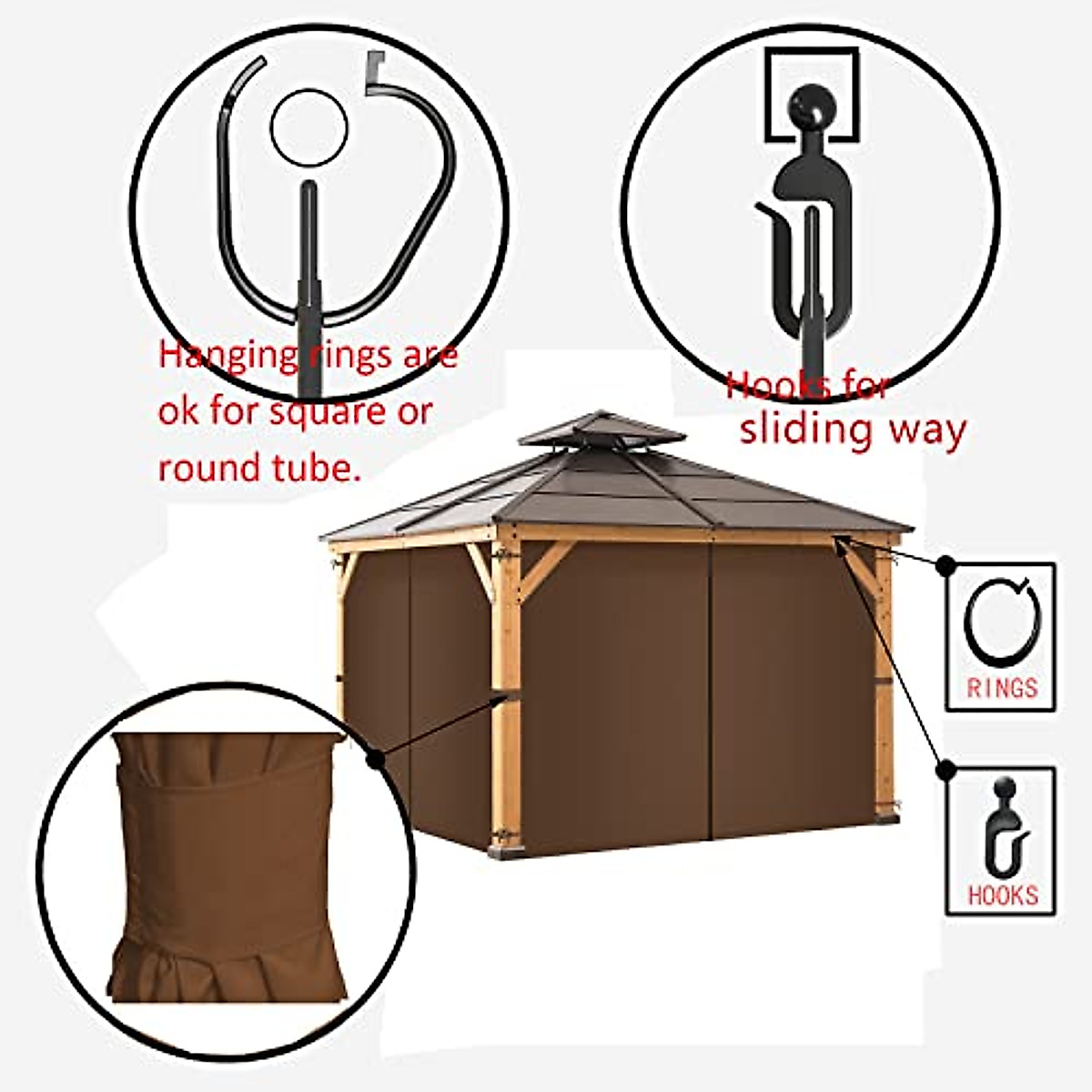 Garden Sunny 10-ft x 10-ft Gazebo Curtains,Privacy Sidewall Set 4-Panel Universal Replacement Shade Curtains Set,Protecting Side Walls (Only Curtain)- Brown