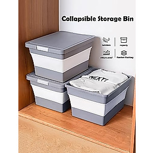 Beinilai Collapsible Storage Bins with lids,26 Qt Plastic Storage Bin Containers Tote Organizing with Secure Buckles，Suitable for Family Outdoor Multi-scene,Grey