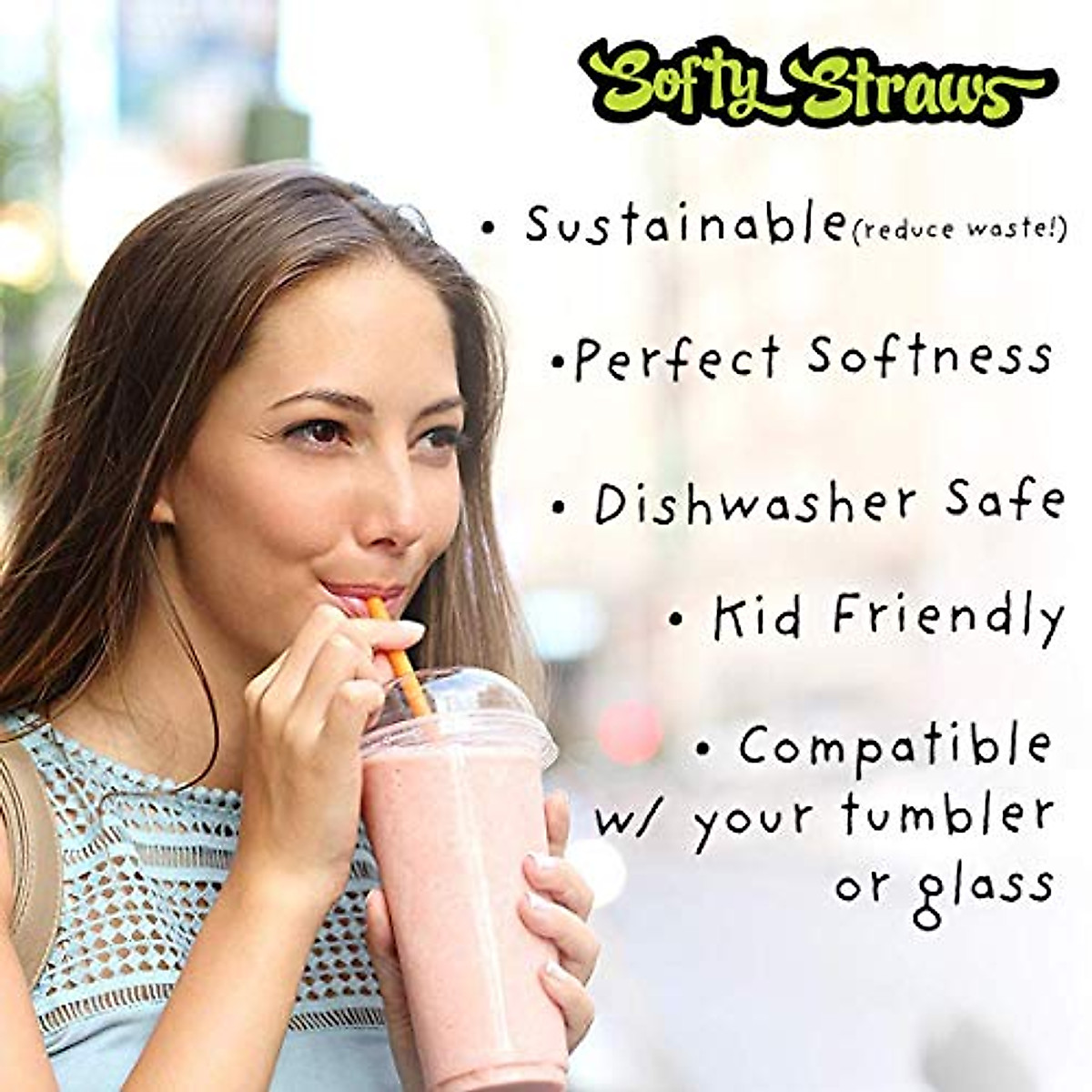 Silicone Straws - Slender Size BPA Free Non-Rubber Silicon Reusable Drinking Straws for Stainless Steel 20 oz Yeti Tumbler - Flexible, Chewy, Bendy & Safe for Kids/Toddlers