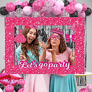 LMSHOWOWO 30PCS Funny Hot Pink Girls Princess Photo Booth Props, Let's Go Party Princess Doll Theme Photo Booth Frame for Girls Birthday Party Decorations Bachelorette Bridal Shower Party Supplies