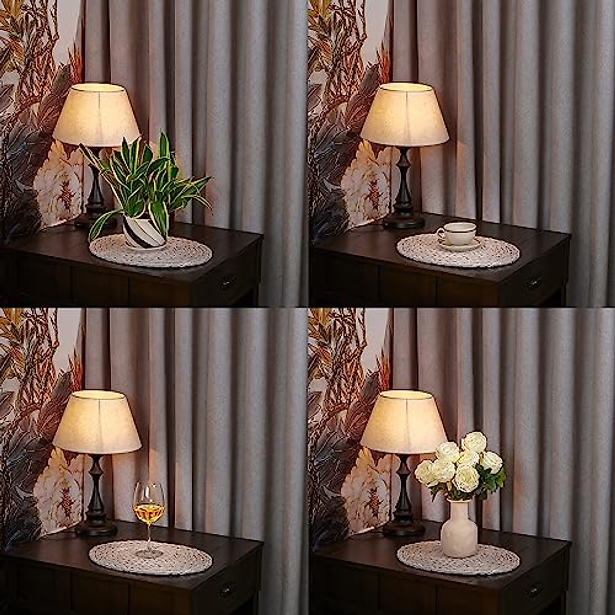 Oval Water Hyacinth Placemats 15.75 x 12 inch Set of 4, White Woven Placemat, Handmade Farmhouse Placemats, Rustic Table Placemat for Dining, Kitchen, Home Decor, Heat Resistant Non-Slip (White)