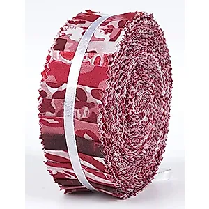 Soimoi 40Pcs Floral Artistic Print Precut Fabrics Strips Roll Up 1.5x42inches Cotton Jelly Rolls for Quilting - Red