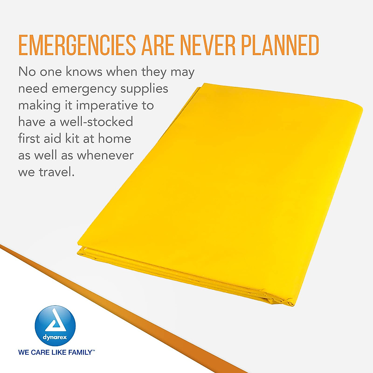 Dynarex 3519 Emergency Highway Blanket, Economy, Disposable and Water Repellent, Provides Full Coverage, Highly Visible for Safety, Yellow, 54" x 80", Pack of 50
