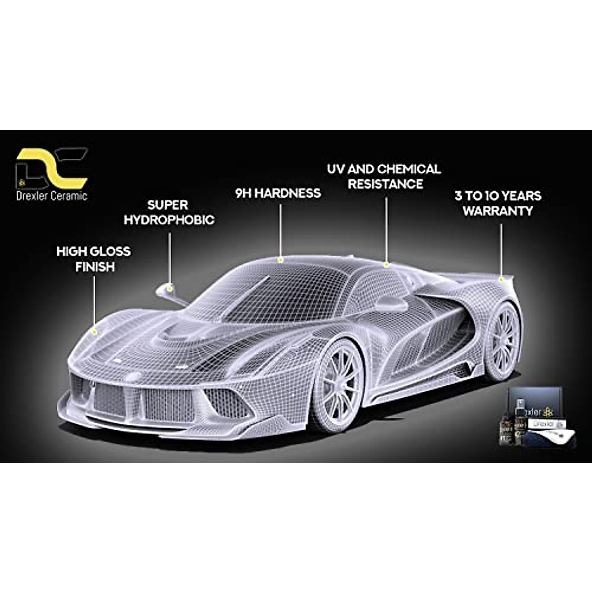 Drexler Ceramic Coating Kit 9h - Professional Grade, 3-5 Years of Gloss & Protection for Cars, 9h Hardness, Extra Hydrophobic Coating, High Shine Finish