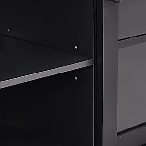 GOOD & GRACIOUS Sideboard Buffet Cabinet with Drawers and Glass Fretwork Doors, Storage Display Cabinet with Premium Painted Finish for Dining Room, Living Room, Kitchen, Entry, Black