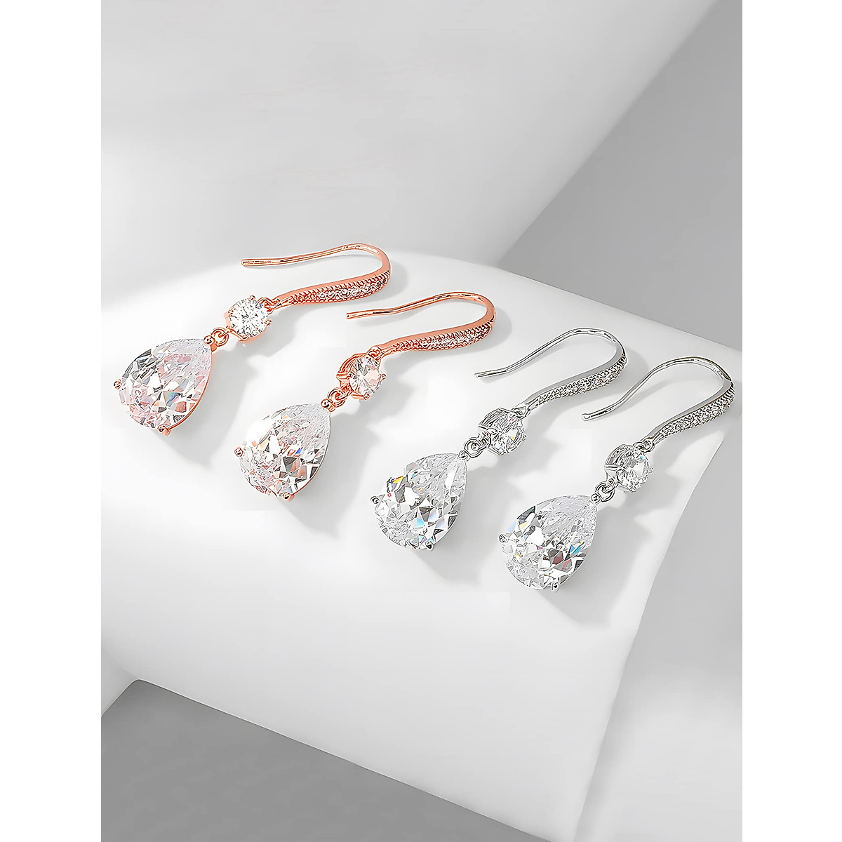 Deerllia Drop Dangle Earrings for Women, Pear Cut Cubic Zirconia Long Teardrop Wedding Bridal Earrings, Silver Gold Plated Copper Brass Micro CZ Jewelry Gifts