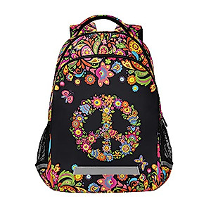 ALAZA Hippie Peace Symbol Paisley Flowers Backpack Purse for Women Men Personalized Laptop Notebook Tablet School Bag Stylish Casual Daypack, 13 14 15.6 inch
