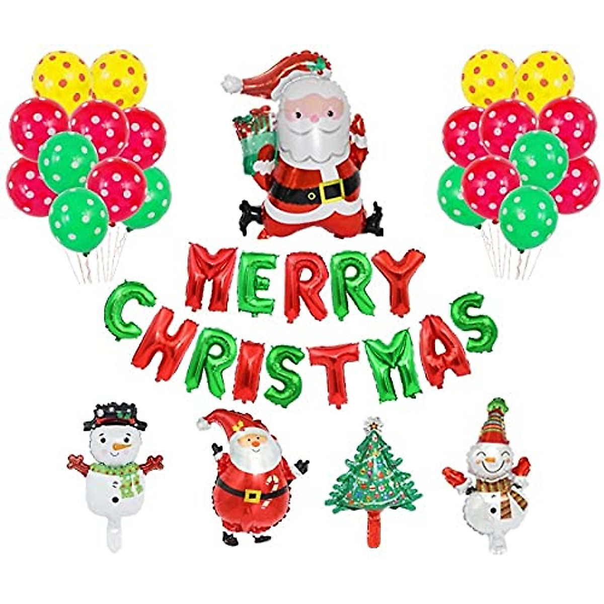 Christmas decoration balloons, balloon sets and happy banners, Christmas tree, Santa Claus, snowman, bells and latex balloons for Christmas decoration, parties and New Year gifts