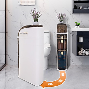 JFDSA Slim Bathroom Storage Cabinet, Waterproof Narrow Bathroom Storage, Floor Cabinet with Wheels and Toilet Paper Racks for Small Spaces, Living Room,Bathroom, Bedroom (4-Tiers)