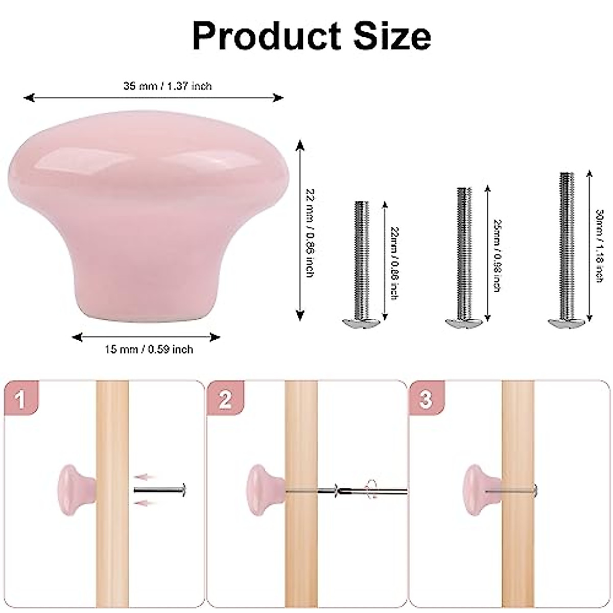 OctinPris 6X Colorful Cute Glossy Ceramic Knobs Round Mushroom Shape Lovely Door Pull Knob Cabinet Closet Ceramic Drawer Cupboard Kitchen Dresser Kids Child Bedroom Pulls Wardrobe Handles