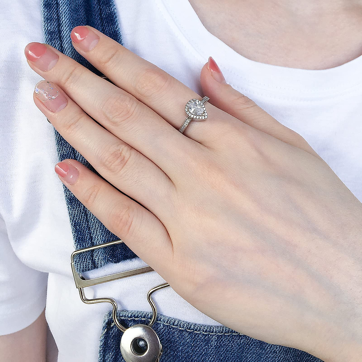 925 Sterling Silver Teardrop Urn Rings Hold Loved Ones Ashes, CZ Cremation Memorial Ring Keepsake Jewelry for Women(White, 7)