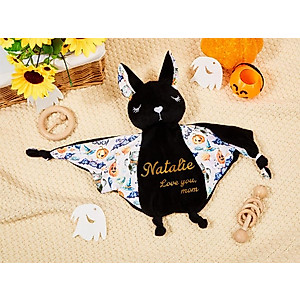 VTER Personalized Baby Bat Security Blankets Kids First, Plush Stuff with Name Kids Comforter Toy (Style: Cat)
