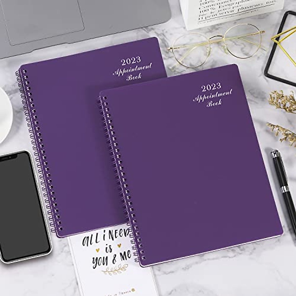 2023 Weekly Appointment Book & Planner - 2023 Daily Hourly Planner with Twin-Wire Binding, 8" x 10", Appointment Book from January 2023- December 2023, Hourly Interval, Lay - Flat, Round Corner, Thick Paper - Purple