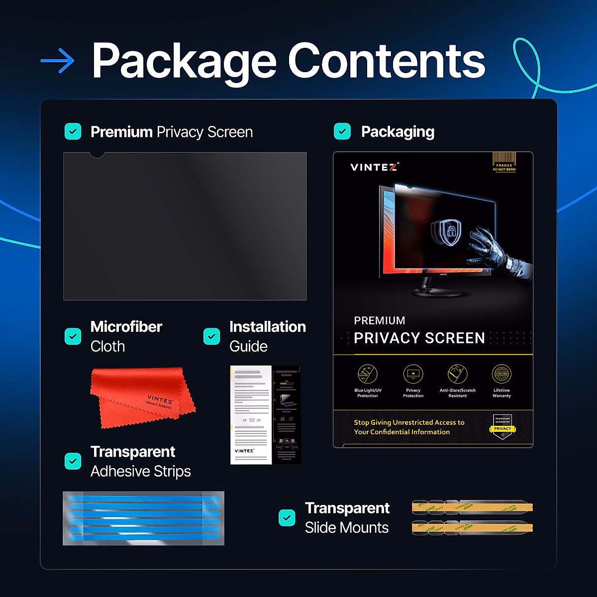 VINTEZ 28 Inch 16:9 Computer Privacy Screen Filter for Widescreen Monitor and Laptop - Anti-Glare - Anti-Scratch Protector Film - Data Confidentiality Shield [1 Pack]