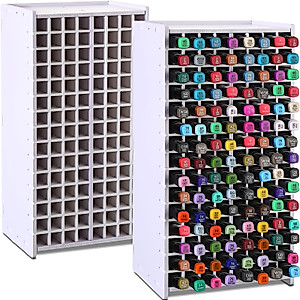 Sunnychicc 2 Pack 120 Slots Marker Storage Organizer Marker Organizer for Desk Marker Holder Art Marker Rack with Removable Divider to Store Paint Brushes Pens Color Pencils, White