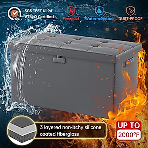ENGPOW Storage Ottoman Bench,Fireproof Folding Storage Bench with Lock,30 Inches Fire＆Water Resistant Storage Chest Foot Rest Stool Leather Bedroom Bench with Storage Safe for Document,Valuables,Grey