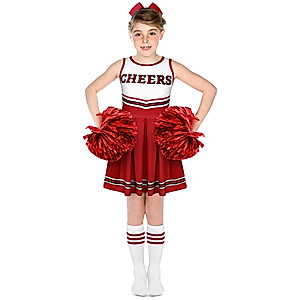 4 Pcs Girls Halloween Cheerleader Costume Outfit Set Fancy Dress for Kids Halloween Birthday Party (9 to 10 Years Old)
