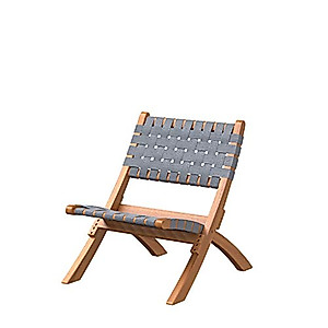 Patio Sense 63637 Sava Indoor Outdoor Folding Chair All Weather Wicker Low Slung Portable Seating Solid Acacia Wood Woven Seat & Back Indoors Porch Lawn Garden Fishing Sporting - Gray Webbing