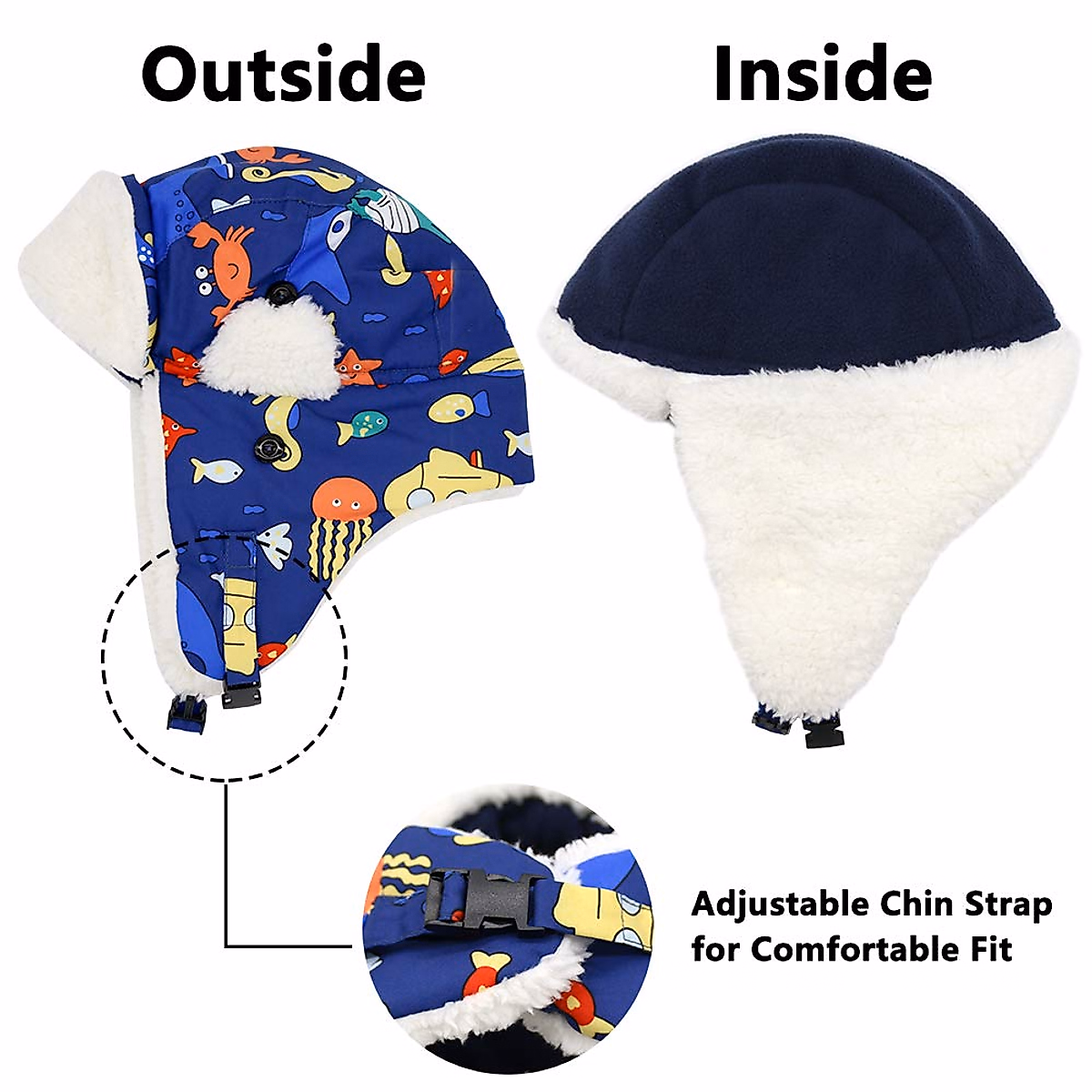 Baby Boy Hats Toddler Winter Hat Sherpa Lined Warm Trapper Hat Fleece Girl Infant Beanie Blue Dinosaur 2-5T