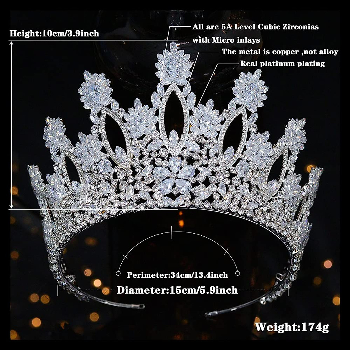 Jorsnovs Luxury Cubic Zirconia Tall Wedding Bridal Tiaras Birthday Crown Large Quinceanera Hair Accessories for Women Bride