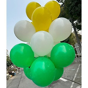 JODIDI 100 Pcs 12 Inch Latex Balloons in Green, White and Yellow, Perfect for Spring, Children's Birthday, Summer, Graduation, St. Patrick's Day， Wedding and Baby Shower Party Balloons Decorations