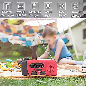 Handsider Solar Hand Crank Self Powered Survival Emergency AM FM NOAA Weather Radio with Led Flashlight, 2000mAh Power Bank for Cellphone Smartphone
