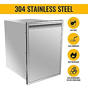 Built-in Single Trash Drawer Pull-Out Tray Outdoor Kitchen Stainless Steel Trash Drawer Storage One Trash Bin for BBQ Island Grill Station,19W X 27H X 16D Inch