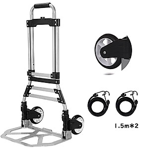 Heavy Duty Folding Hand Truck Dolly Cart Luggage Cart with 2 Elastic Ropes Telescoping Handle Handing Truck for Luggage Moving Travel Shopping Office Use (132 Lb 2 Wheels)