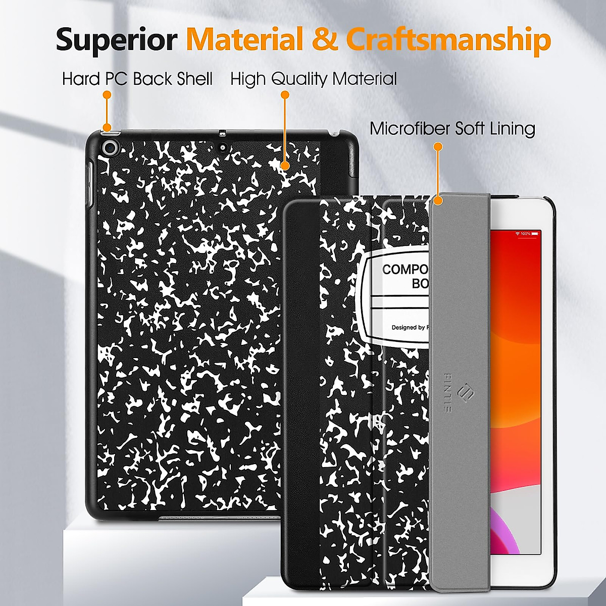 Fintie Case for iPad 9th Generation (2021) / 8th Generation (2020) / 7th Gen (2019) 10.2 Inch - Lightweight Slim Shell Standing Hard Back Cover with Auto Sleep/Wake Feature, Composition Book Black