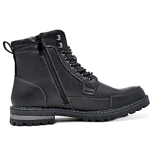 Bruno Marc Men's Engle-01 Black Motorcycle Combat Oxford Boot Fur Lining Warm Zipper Boots Size 11 M US