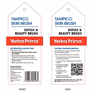 Yerba Prima Tampico Skin Brush (Pack of 2) - Natural Vegetable Fiber Bristles for Dry Skin Brushing