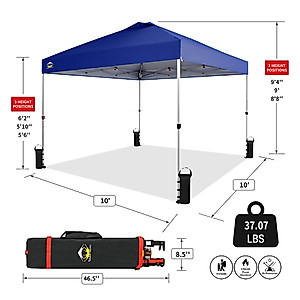 CROWN SHADES Canopy Tent 10x10 Pop Up Canopy Outdoor Shade, Easy Up Sun Shelter with One Person Set Up Center Lock, Portable Instant Tailgate Camping Beach Canopy Tents for Parties, Navy Blue