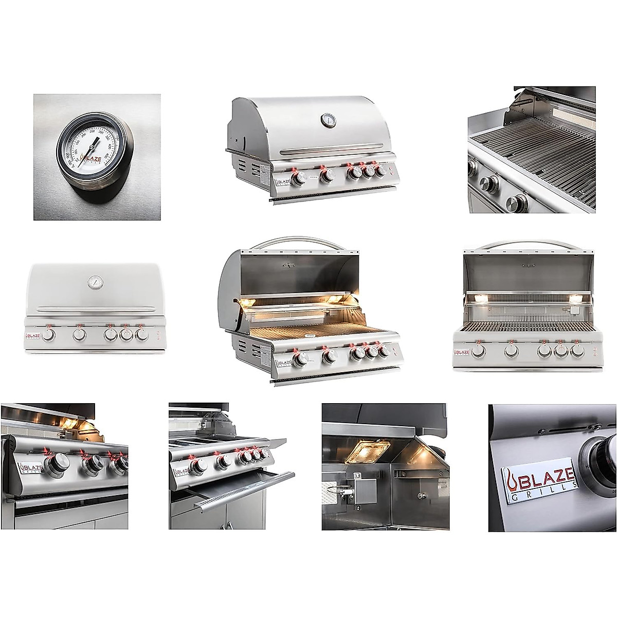 BLAZE BBQ Outdoor Gas Grill Package of 32” LTE Built-in Gas Grill, LTE Built-In Double Side Burner, 32” Door & Two Drawers Combo, Roll Out Double Trash Drawer, Compact Refrigerator and Accessories