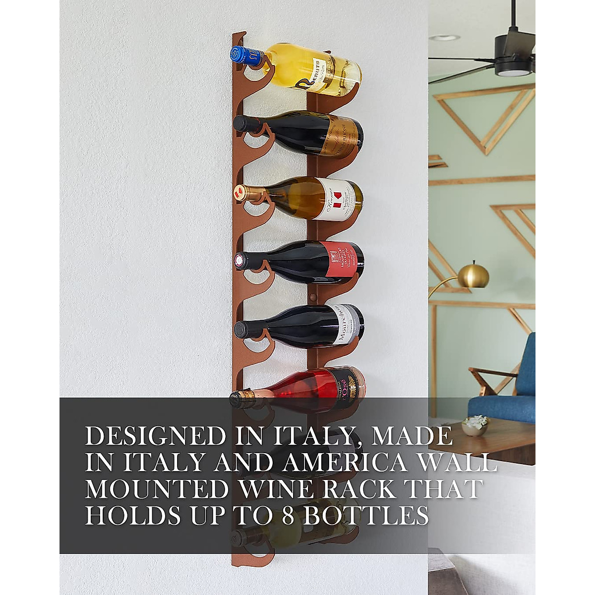 di prima usa Wall Mount Wine Rack - Holds 8 Bottles with Elegance & Durability - Italian Inspired Wall Mount Wine Rack & Robust Steel Construction