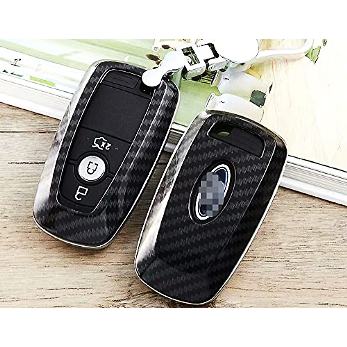 iJDMTOY Exact Fit Black Glossy Carbon Fiber Finish Key Fob Shell Compatible With Ford 2018-up Mustang F150 F250 Explorer Expedition Keyless Smart Key