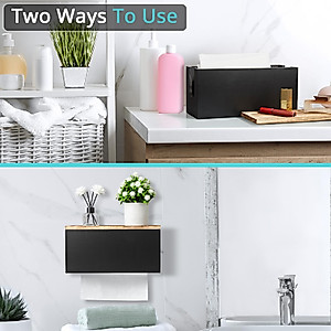 Paper Towel Dispenser Wall Mount, Wooden Bathroom Paper Towel Holder with Lid for Home and Commercial, Countertop C-Fold, Z-Fold, Trifold Paper Hand Towel Dispenser for Bathroom Kitchen Office, Black