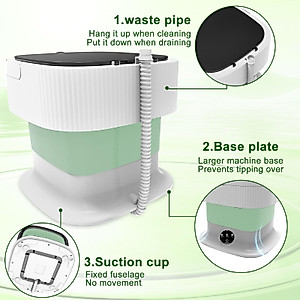 15L Mini Portable Washing Machine, Foldable Washer with Spin Dryer, Small Collapsible lavadora Portatil, Compact Luandry Washer for Underwear, Socks, Travel, Camping, Dorm, Apartments, Green