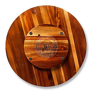 Galleon Gourmet 18 Inch Acacia Wooden Lazy Susan Turntable Tray: Smooth Rotating, Sturdy Handles, and Elegant Lipped Edge