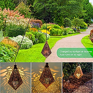 MAGGIFT 2 Pack Solar Hanging Lights, Solar Powered Retro Lantern with Handle, Warm White LED Christmas Garden Lights, Metal Diamond Shape Lamp Waterproof for Outdoor for Yard Tree Fence Patio