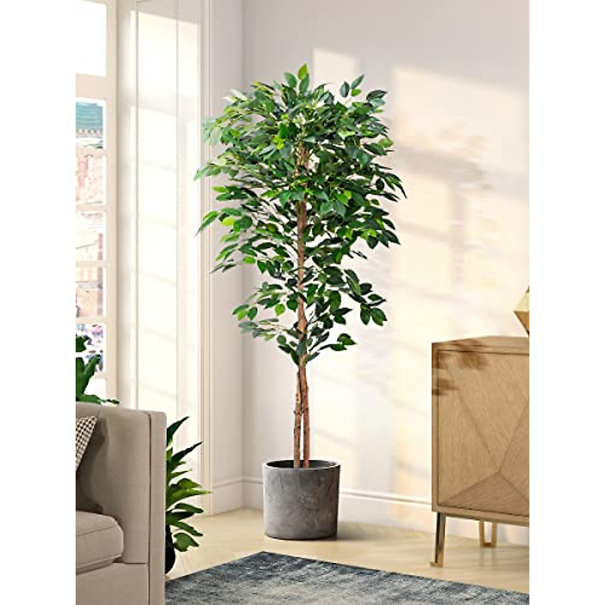 Aphighjoy Faux Plants Artificial Ficus Trees Eucalyptus Trees with Silk Leaves Fake Moss and Sturdy Nursery Pot, Fake Plants for Office Home Decor (5Ft - 1Pack, Upgraded Ficus Tree)