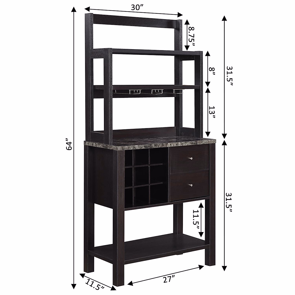 Convenience Concepts Newport Serving Bar, Espresso/Faux Marble