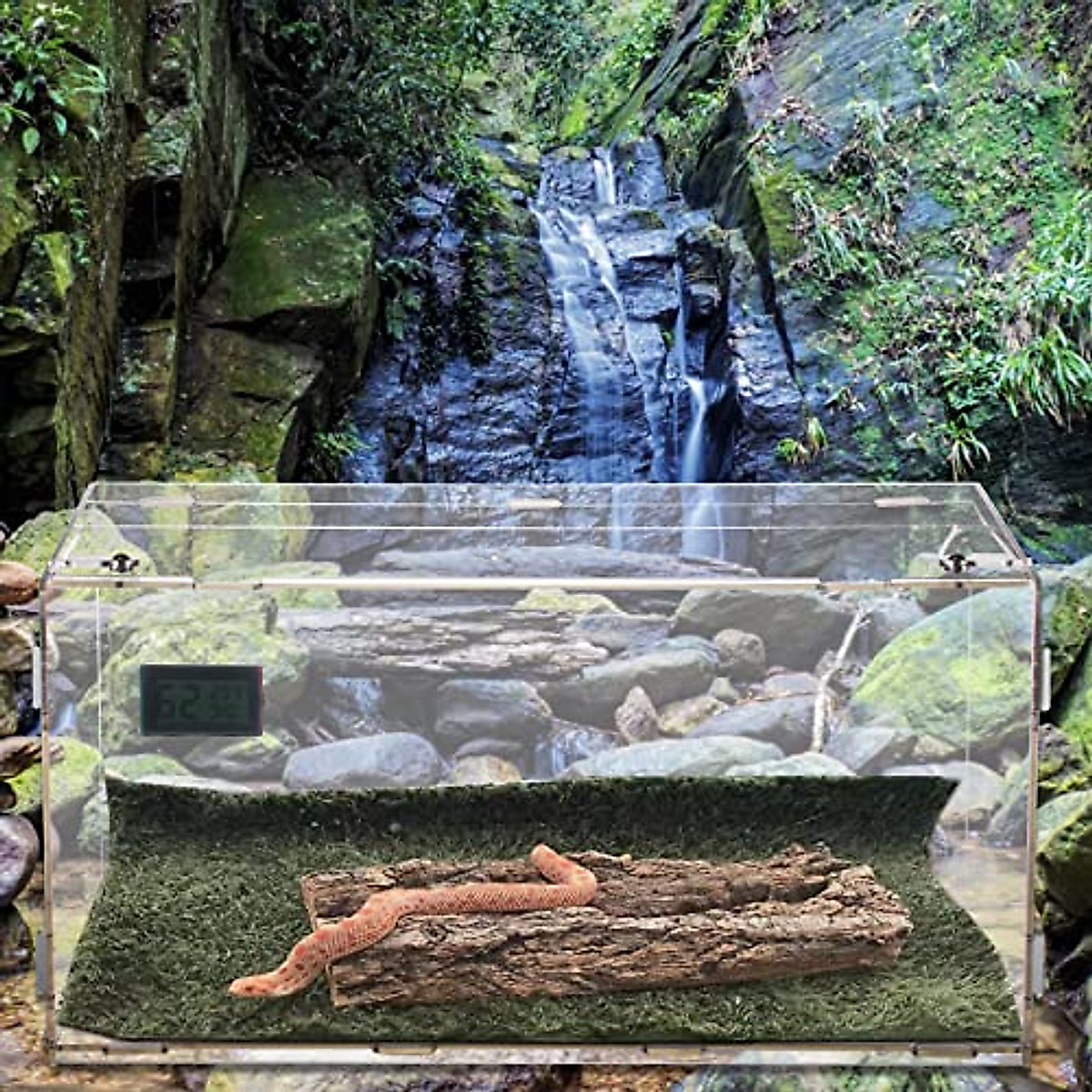 PetierWeit Reptile Terrarium Acrylic Reptile Tank with Temperature Hygrometer 15.3"x9.7"x7.6" Large Reptile Breeding Box Suitable for Tortoise, Horned Frog, Gecko, Chameleon, Snake, Hamster, Spider