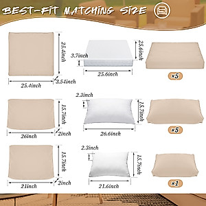 11 Pcs Outdoor Cushion Slipcovers Patio Cushion Covers Replacement Splash Proof with Zipper for Outdoor Indoor Furniture, Patio Sofa Couch 3 Sizes, Replacement Covers Only (Beige)