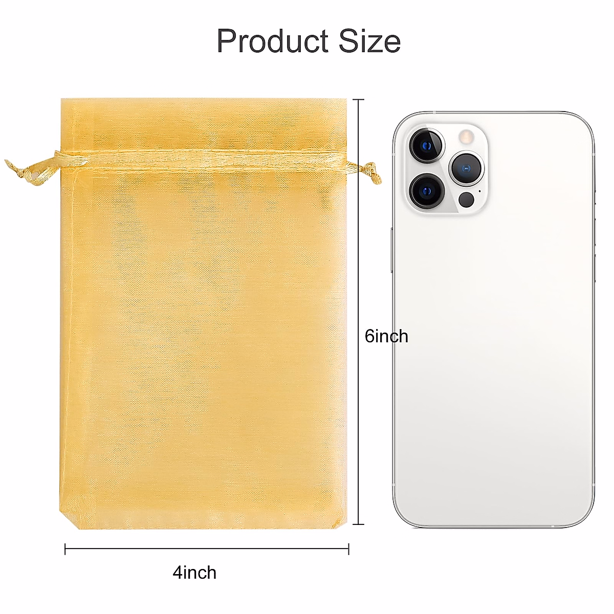 Hopttreely 100pcs Gold Organza Gift Bags, 4 x 6 inch Satin Drawstring Candy Mesh Favor Bags Jewelry Pouches for Christmas Wedding Party