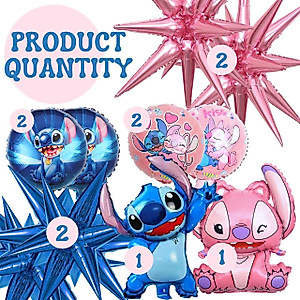 10PCS Stitch Foil Balloons 18" and 26" Angel and Stitch Balloons Birthday Party Decorations Aluminum Foil 5 Stitch Foil Balloons and 5 Angel Foil Balloons Stitch Birthday Party Décor