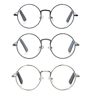 EYE ZOOM 3 Pack Metal Frame Round Reading Glasses with Spring Hinge (Black, Silver and Gunmetal, +2.00 Strength)