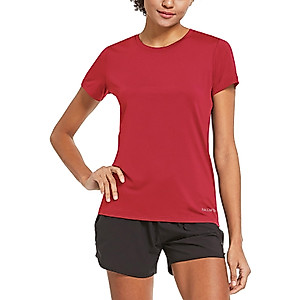 BALEAF Women's Short Sleeve Running Workout Shirts Athletic Tops Lightweight Quick Dry Training Yoga Crewneck Red L