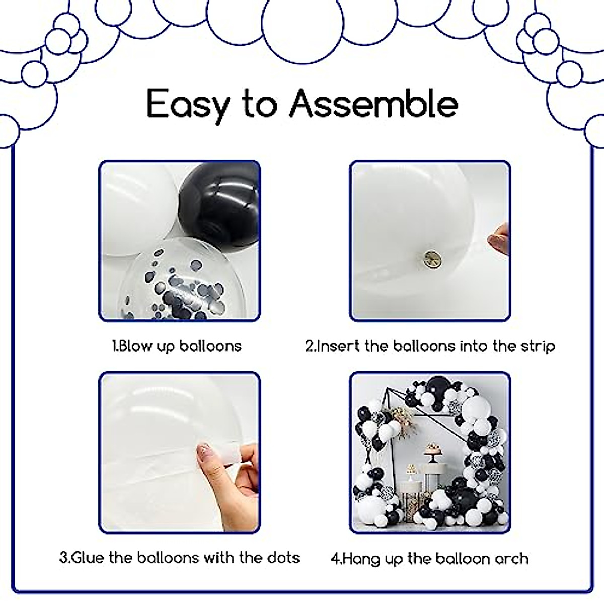 COKAOBE Black and White Balloon Garland Arch Kit, 124pcs White Black Confetti Latex Balloons for Baby Shower Birthday Graduation Wedding Engagements Anniversary Celebrations Party Decorations