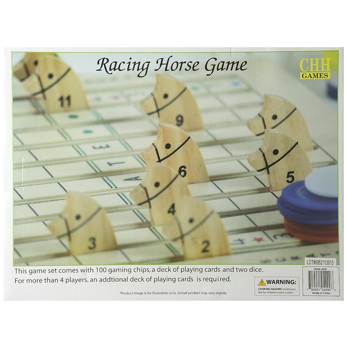 Racing Horse Family Game Wood Board, Include 100 Gaming Chips, a Deck of Playing Cards and Two Dice