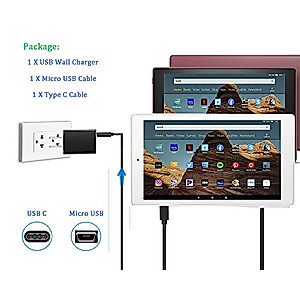 Tablet Fast Charger Include 5Ft USB Type-C&Micro USB Cable for Charging All-New Fire HD 10 and Fire HD 10 Plus,Kids Pro,Kids Edition,All New Fire 10 Tablet